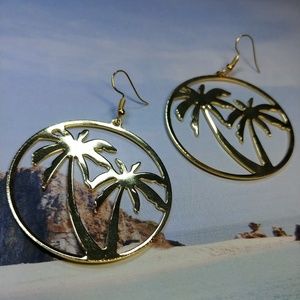 Jewelry | New Big Gold Palm Tree Hoop Dangle Earrings | Poshmark